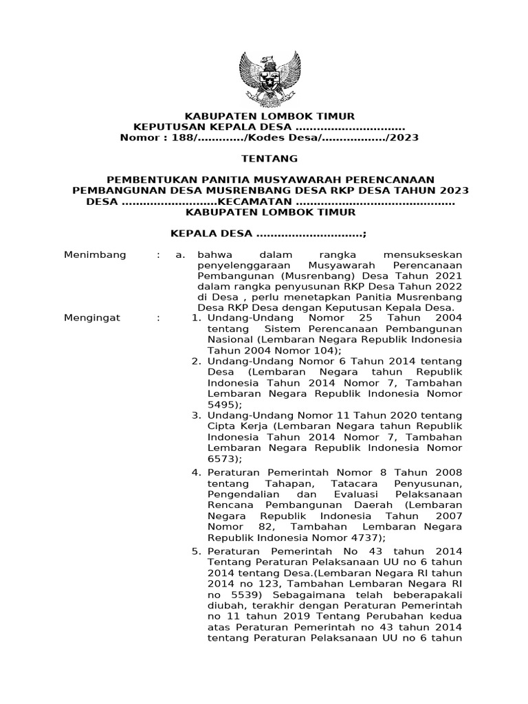 19 Format Keputusan Kepala Desa tentang Panitia Musrenbang Desa LOTIM | PDF 19 Format Keputusan Kepala Desa tentang Panitia Musrenbang Desa LOTIM | PDF