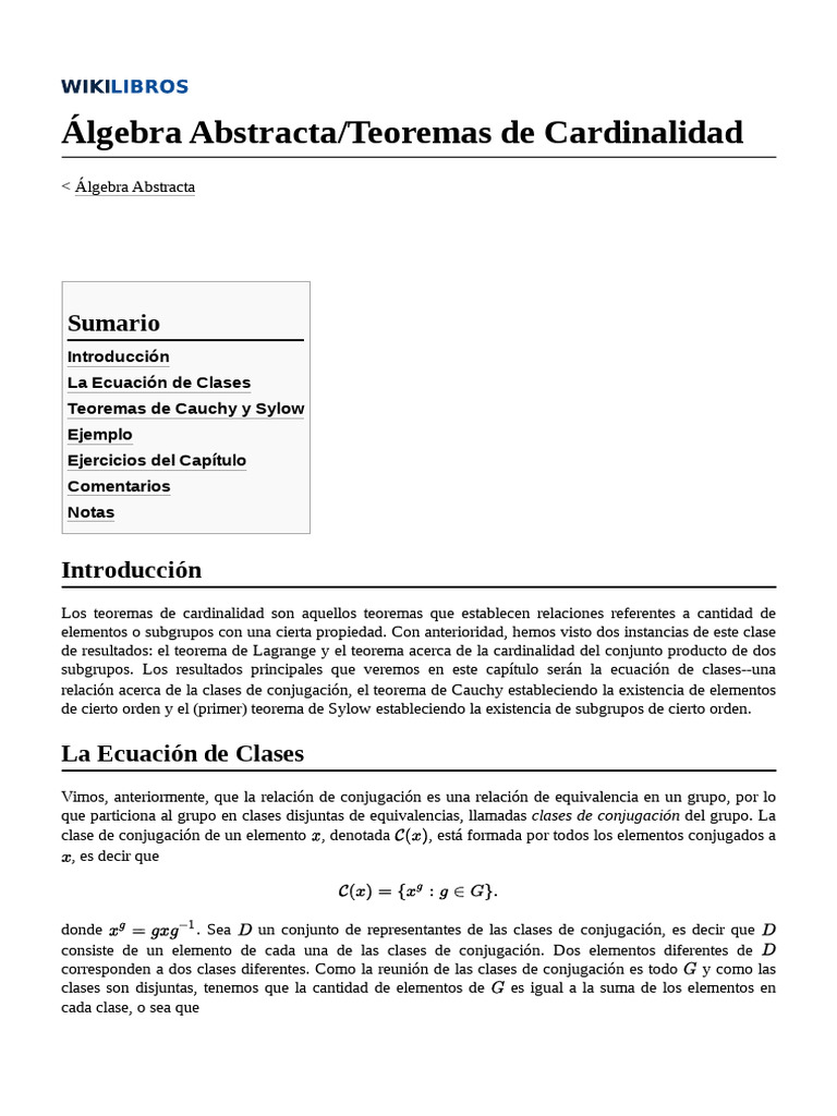 Álgebra Abstracta Teoremas de Cardinalidad | PDF