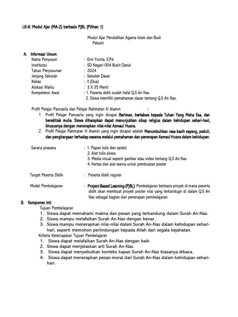 Modul Pai Kelas 2 An Nas | PDF