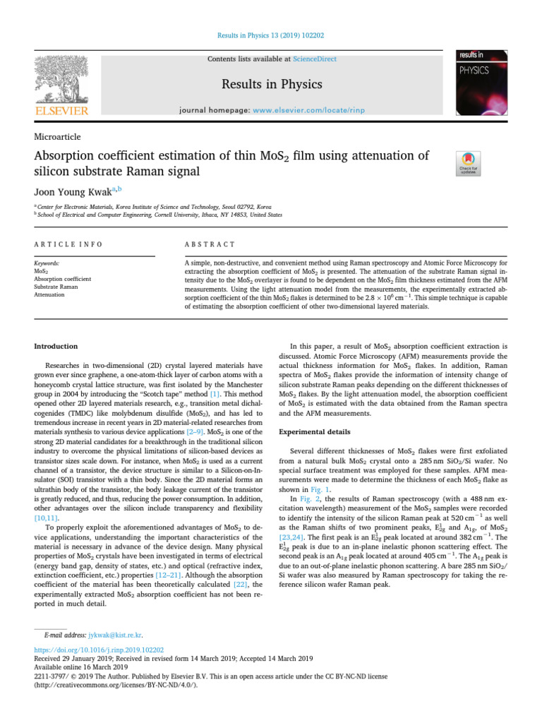 Absorption Coefficient Estimation of Thin MoS2 Film Using at - 2019 ...