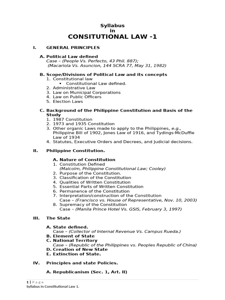 Syllabus in Consti. Law 1 2024 | PDF