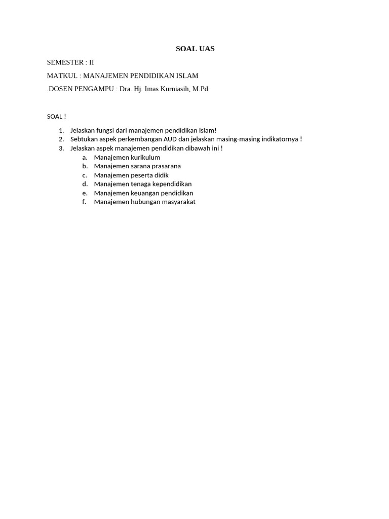 Soal Uas Manajemen Pendidikan Islam | PDF