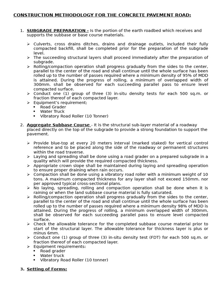 Construction Methodology for the Concrete Pavement Road. | PDF