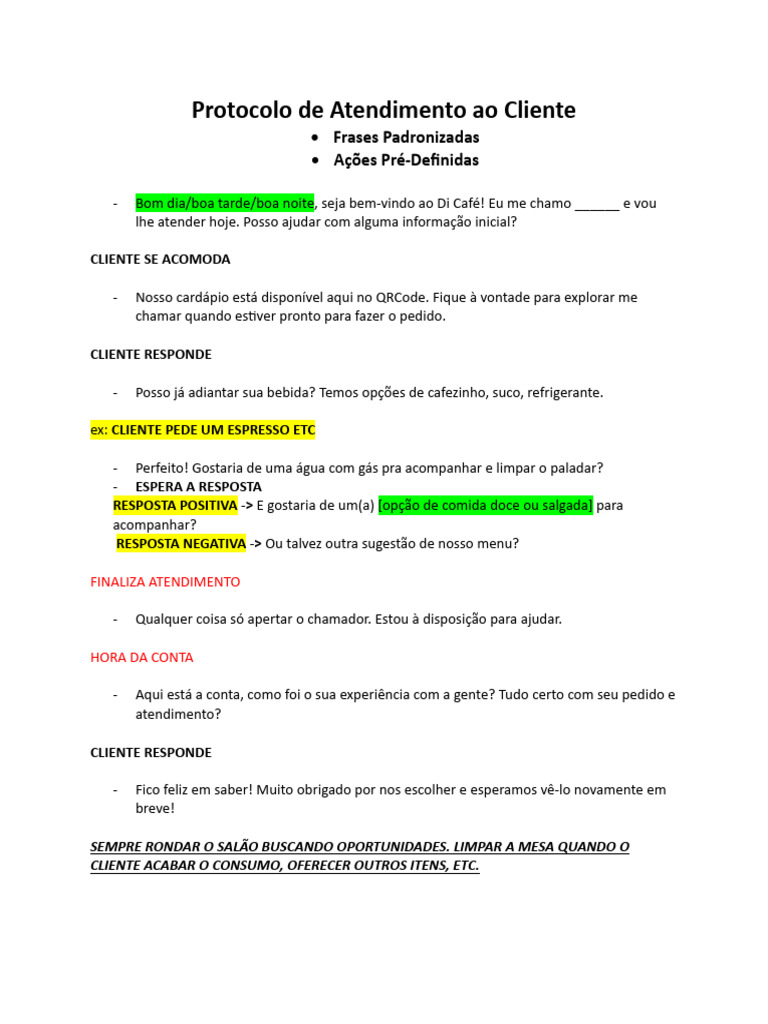 Protocolo de Atendimento Ao Cliente | PDF
