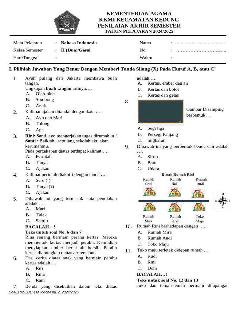 Soal Pas Bhs.indonesia Kls 2 | PDF