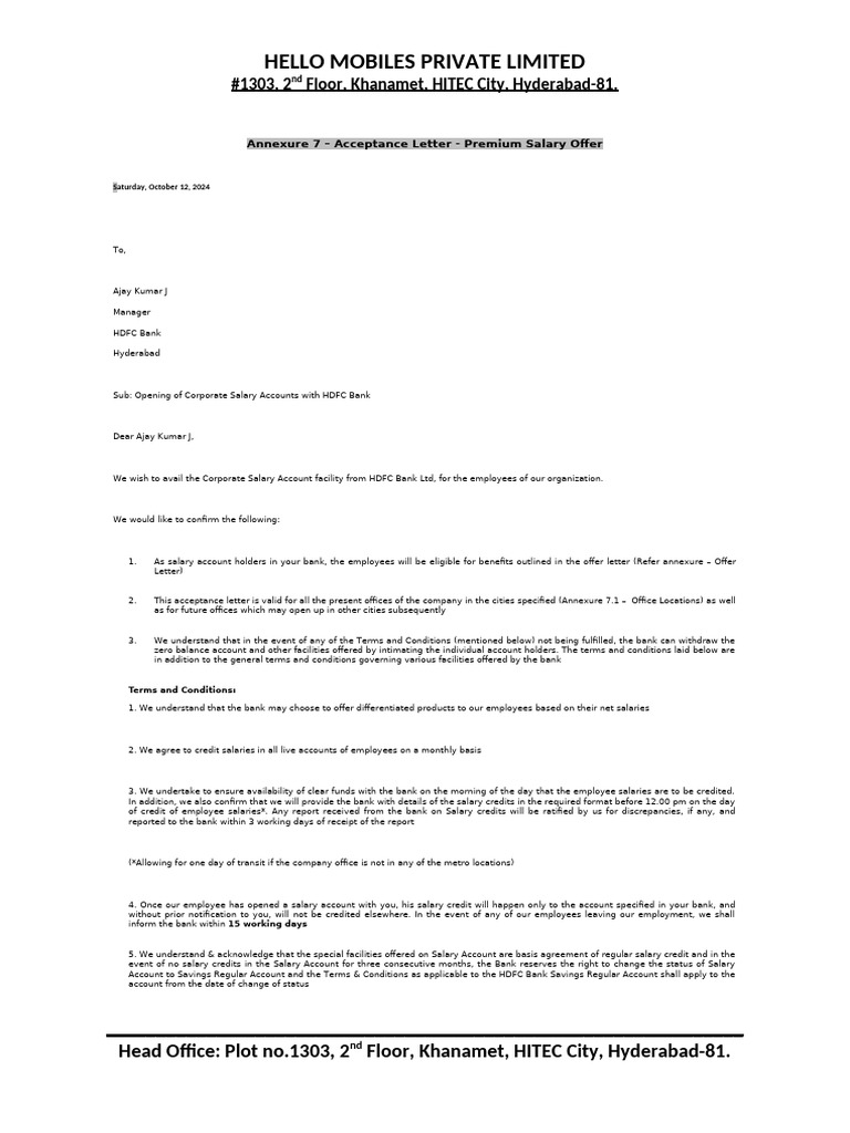 Offer Letter Without PF | PDF