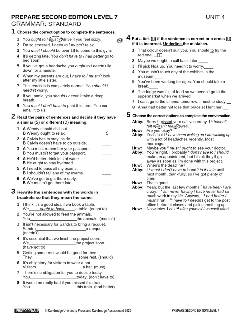 PREPARE_7_Grammar_Standard_Unit_04 | PDF