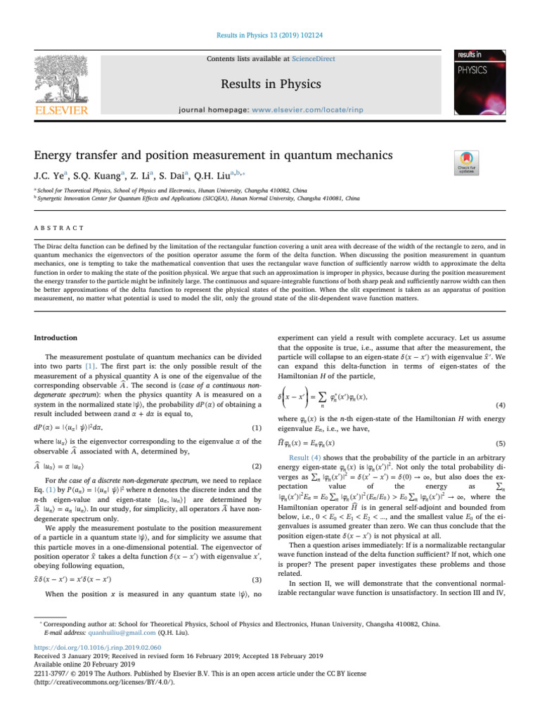 Energy Transfer and Position Measurement in Quantum Mec - 2019 ...