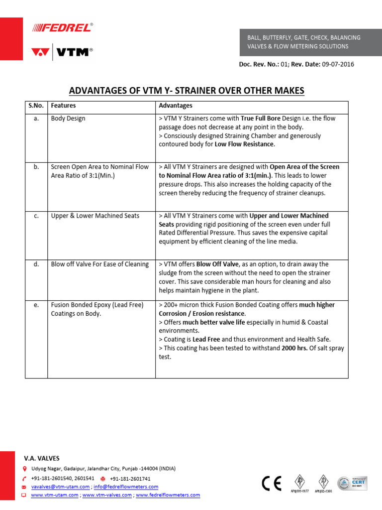 VTM Y STRAINERS USPs | PDF