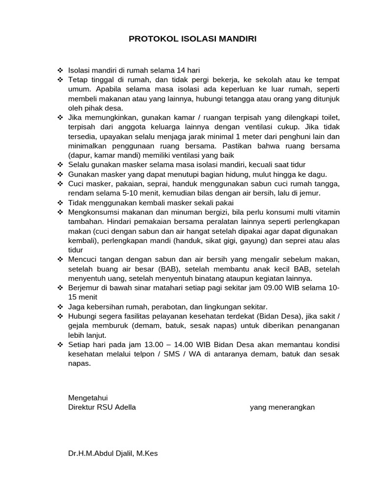 PROTOKOL ISOLASI MANDIRI | PDF PROTOKOL ISOLASI MANDIRI | PDF