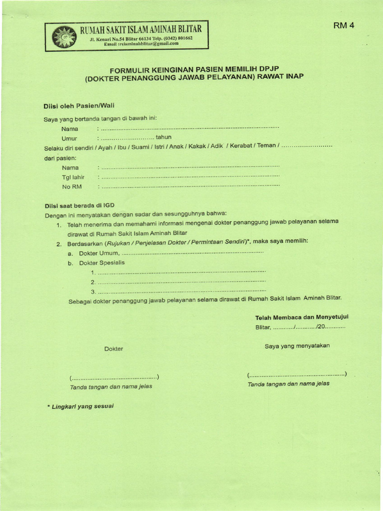 Formulir Memilih DPJP | PDF | Sains & Matematika