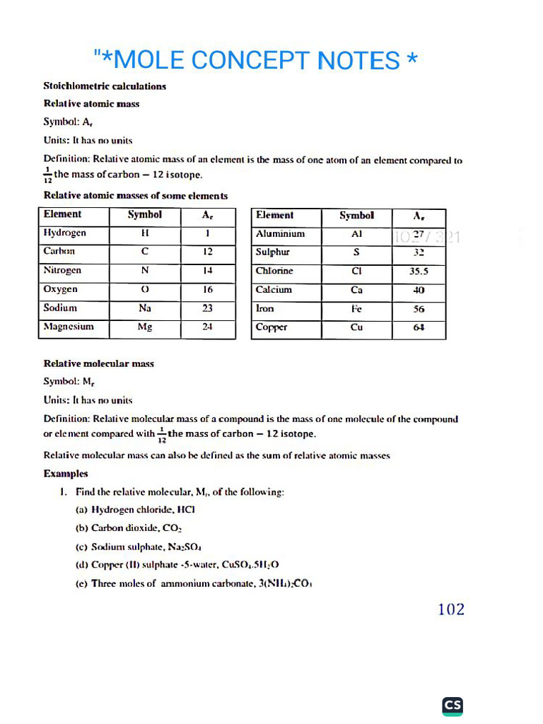 Mole Concept Notes | PDF