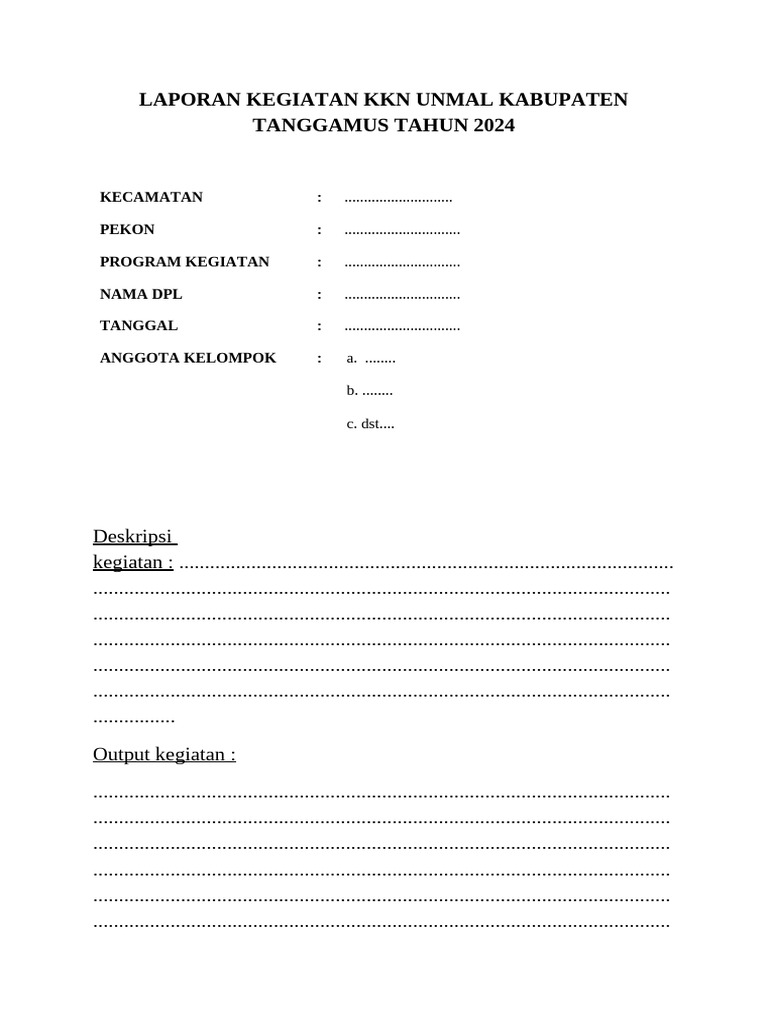 FORM LAPORAN KEGIATAN KKN 2024 | PDF