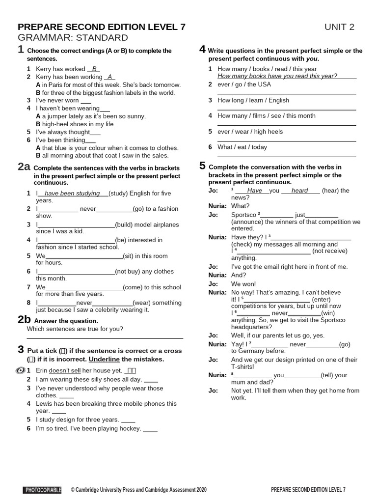 PREPARE 7 Grammar Standard Unit 02 | PDF