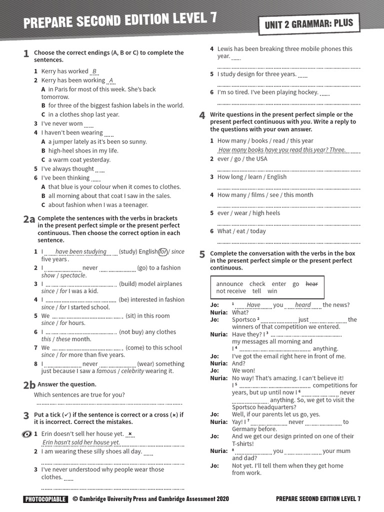 PREPARE 7 Grammar Plus Unit 02 | PDF