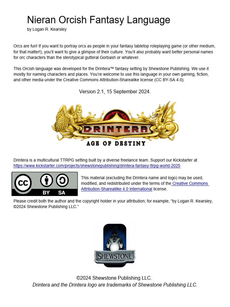 Orcish Language by Shewstone Publishing v2.1 | PDF | Verb | English Grammar