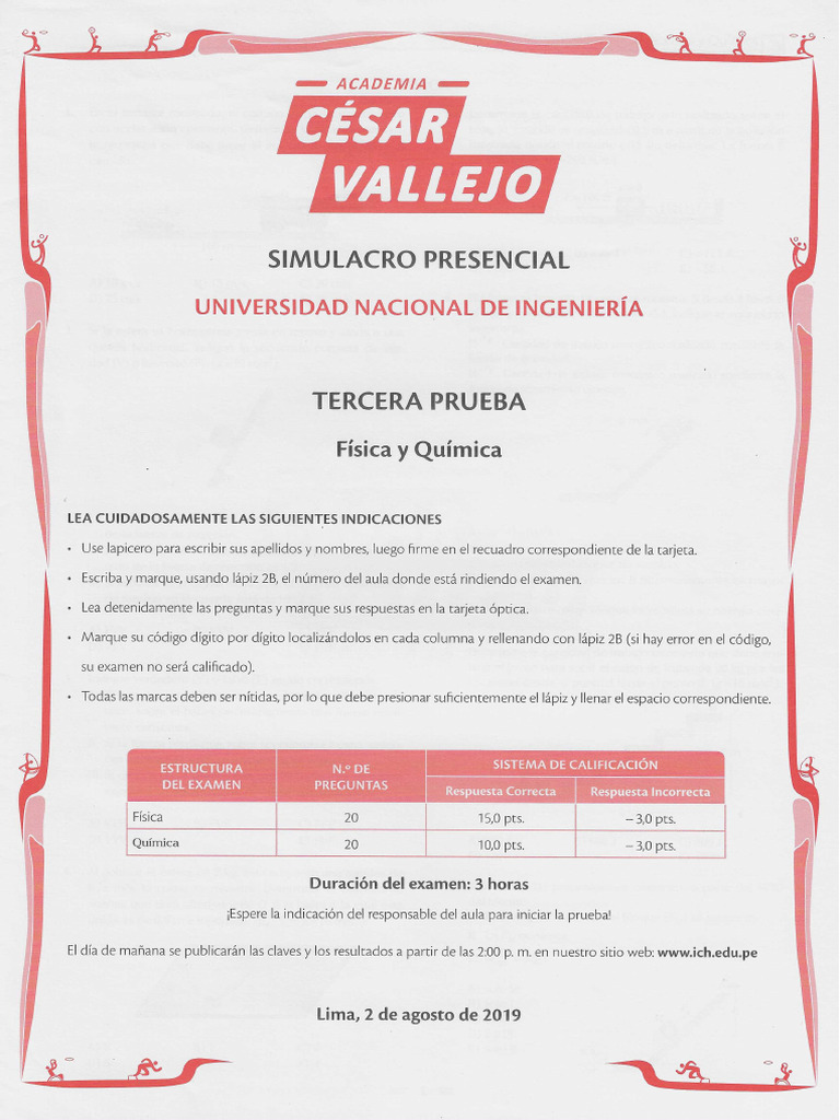 Simulacro Presencial-Fis y Quim 02-08-2019 | PDF