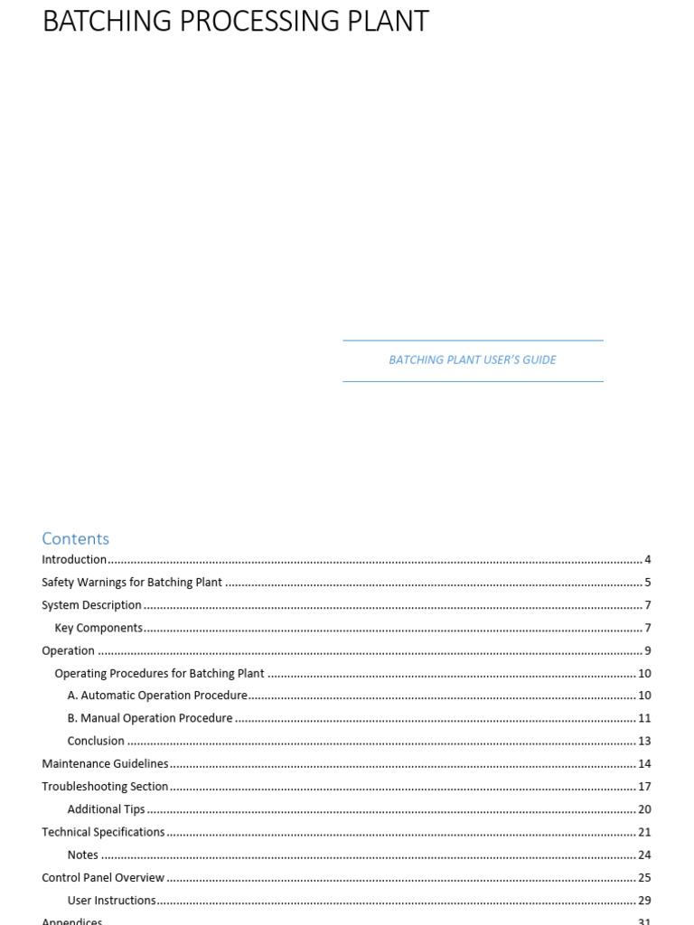 Batching Processing Plant User's Guide | PDF