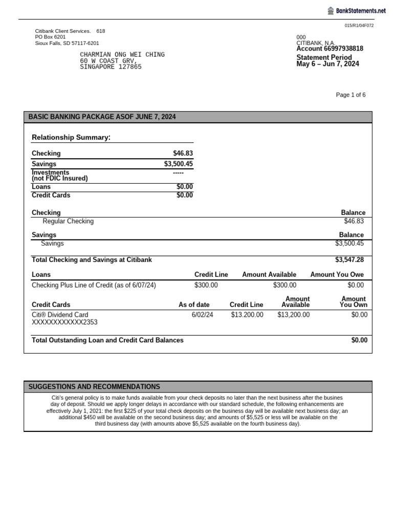 Citibank Account Statement Overview | PDF | Credit Card | Transaction ...