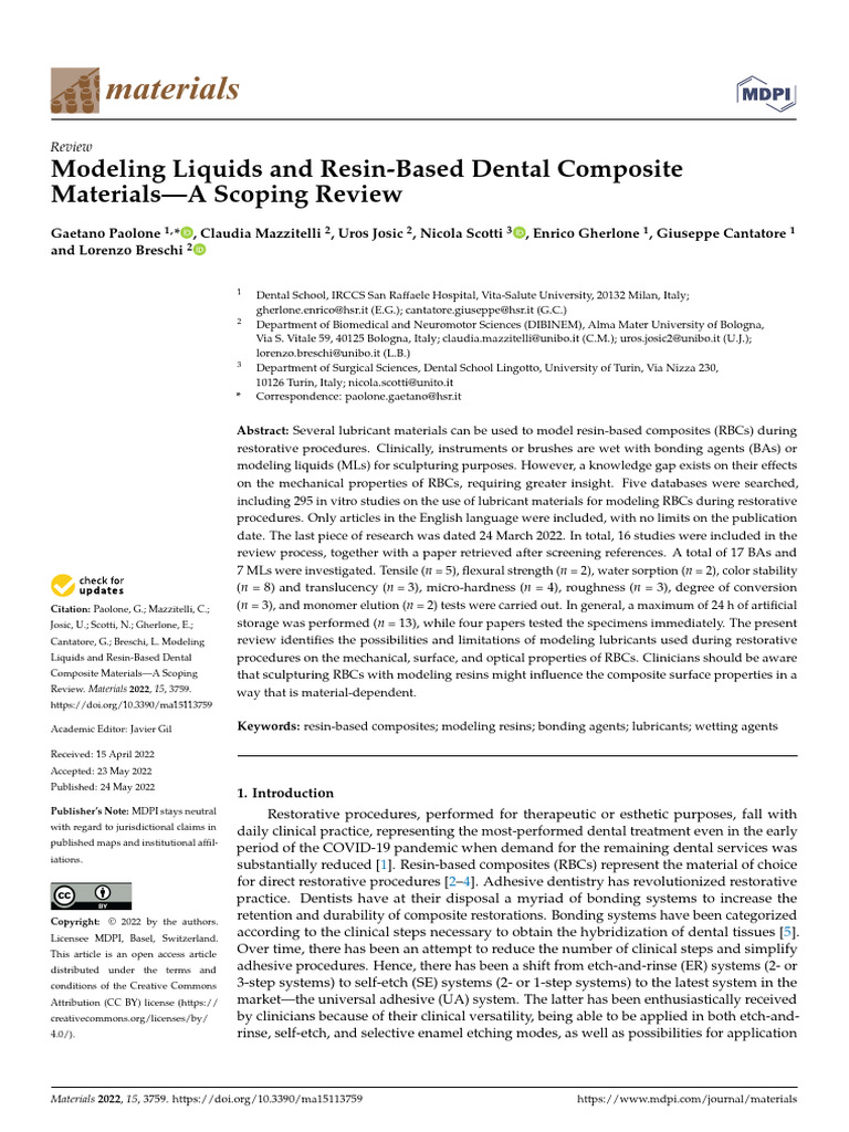 Modeling Liquids and Resin-Based Dental Composite Materials-A Scoping ...