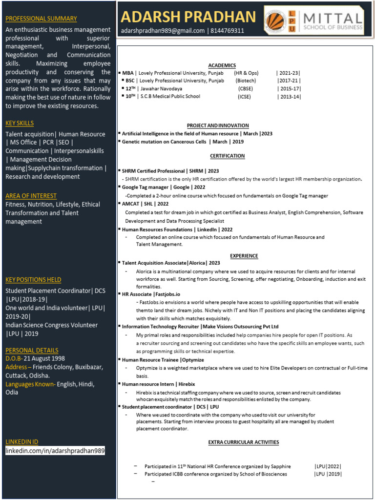 Adarsh resume | PDF