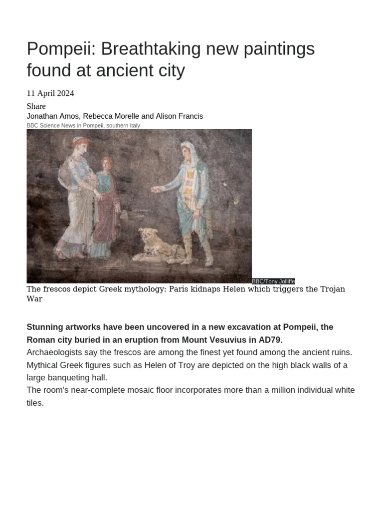 Dazzling Artwork Found at The City of Pompeii | PDF