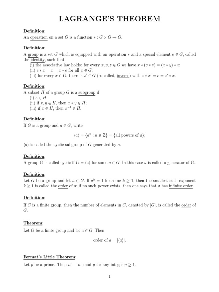 Lagrange Theorem On Group | PDF