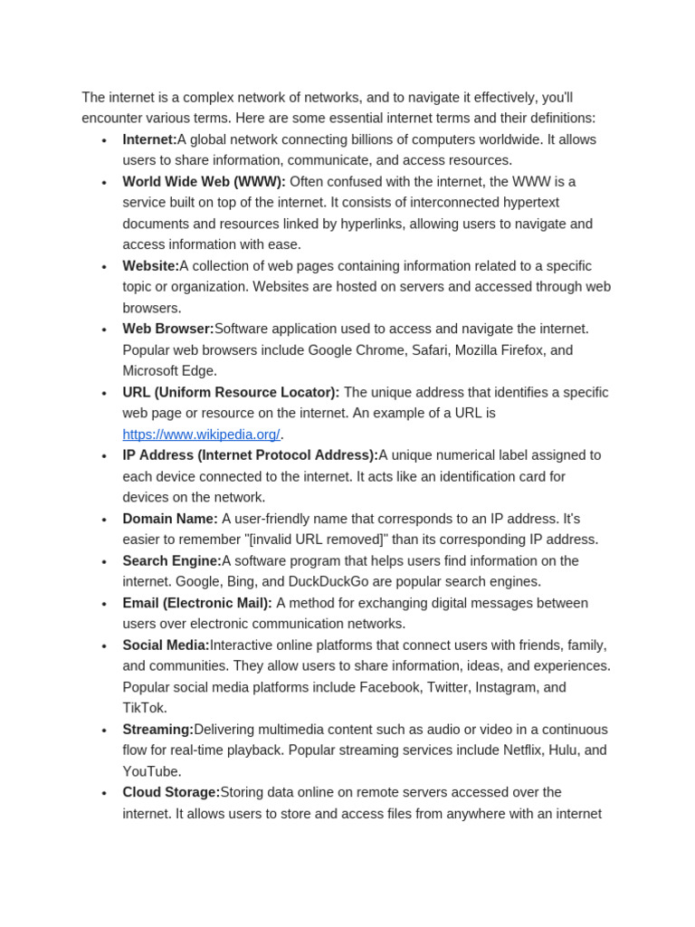 Internet Terms and Definitions | PDF
