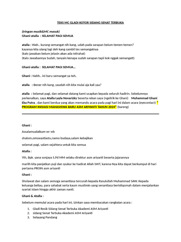 TEKS_MC Hari Pertama! | PDF