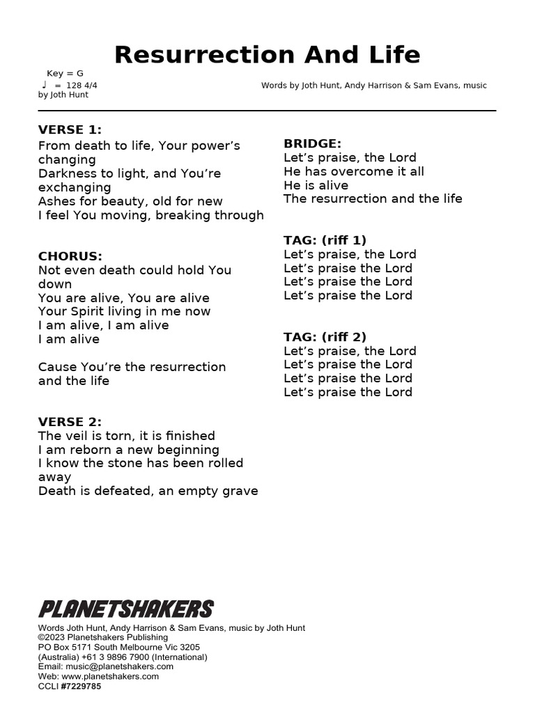 Resurrection and Life (Lyrics) | PDF