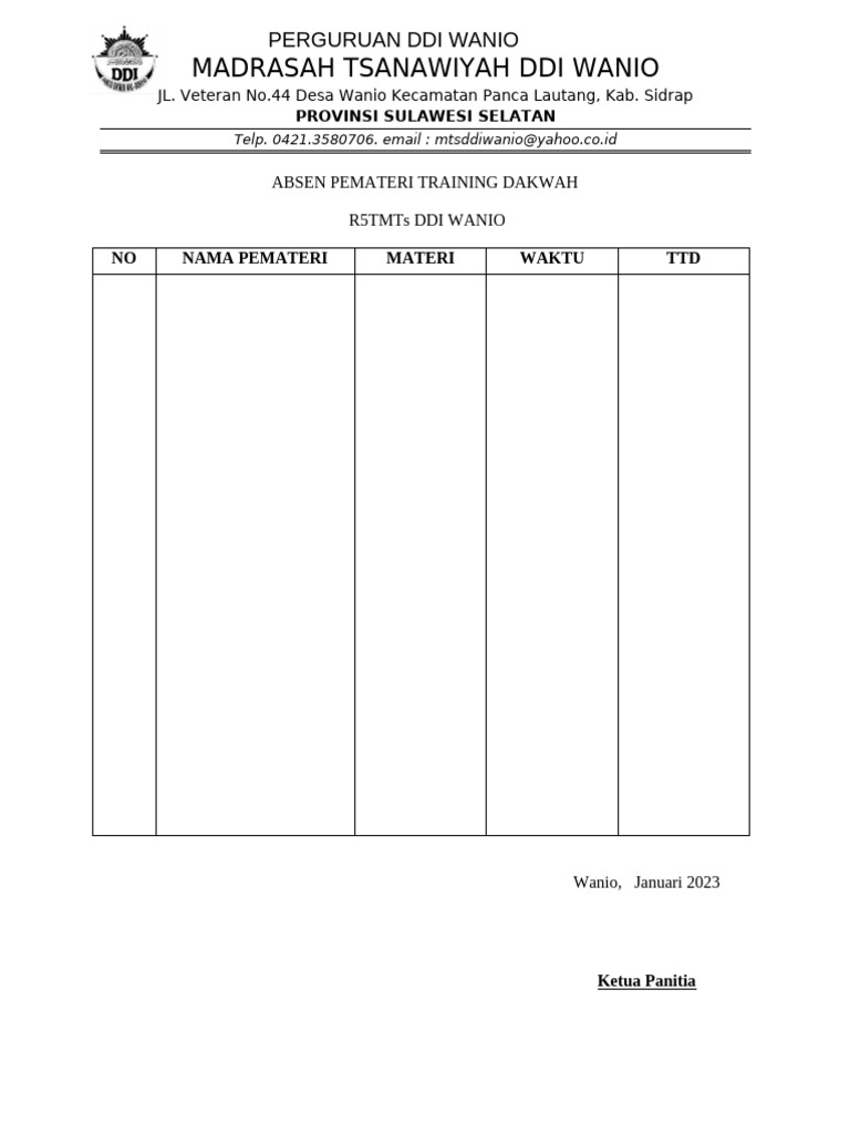 Absen Pemateri Training Dakwah | PDF