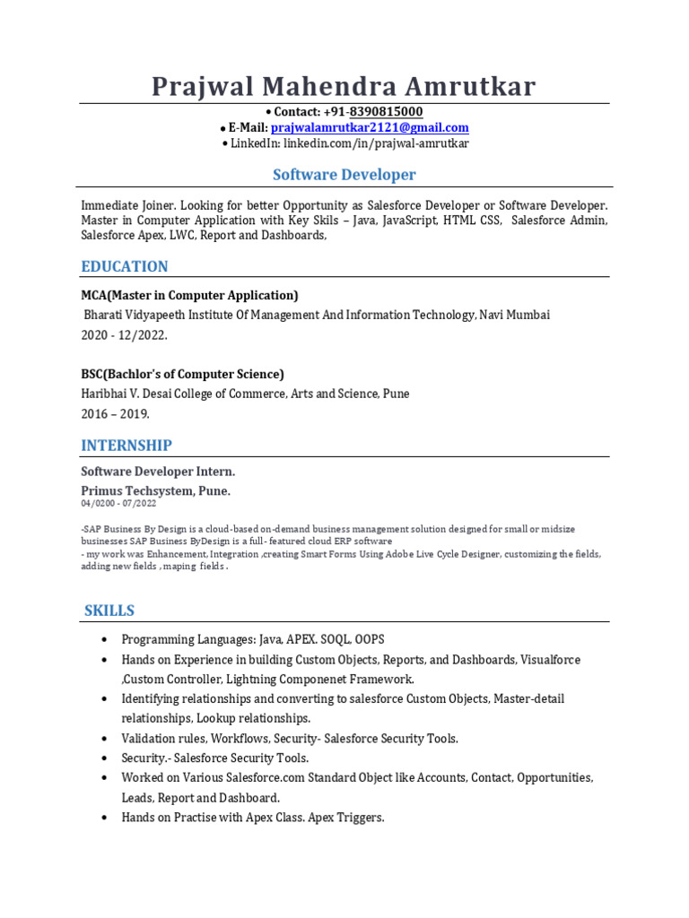 Prajwal Amrutkar CV. | PDF