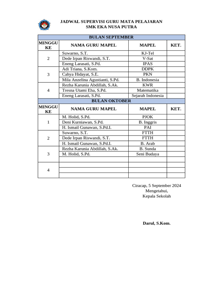 Jadwal Supervisi | PDF