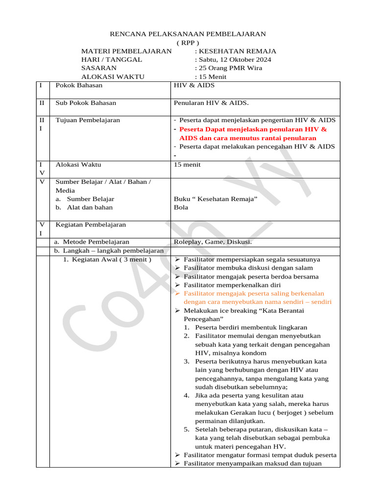 RPP PRS Invitasi HIV & AIDS | PDF