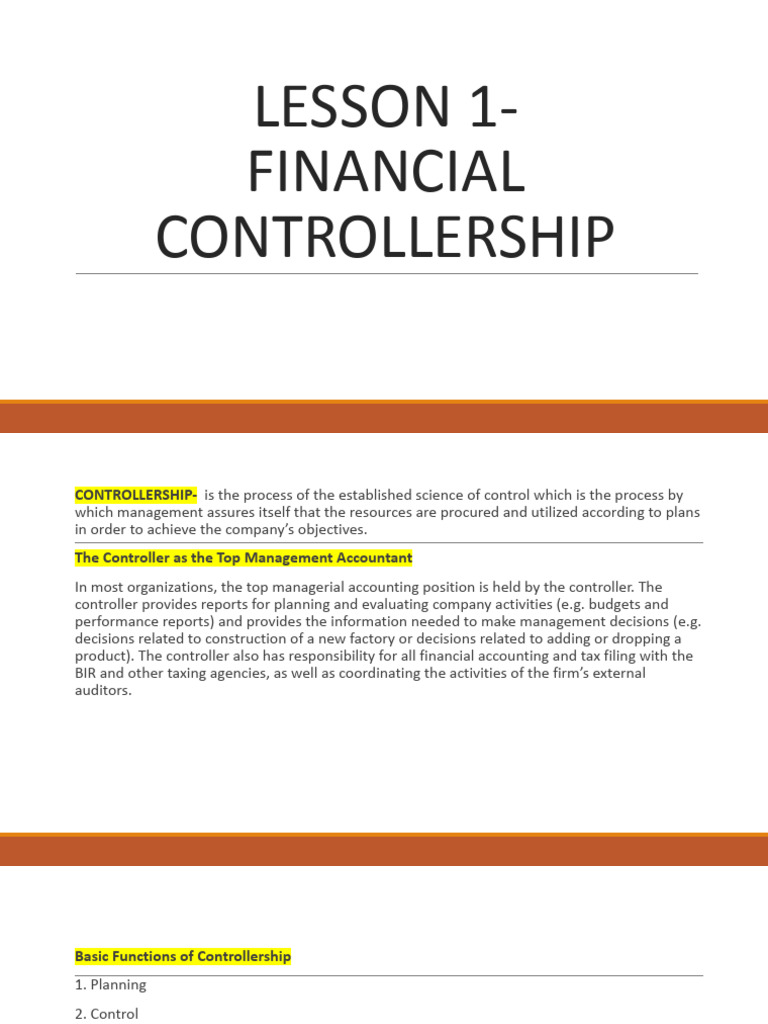 LESSON 1 Controllership | PDF