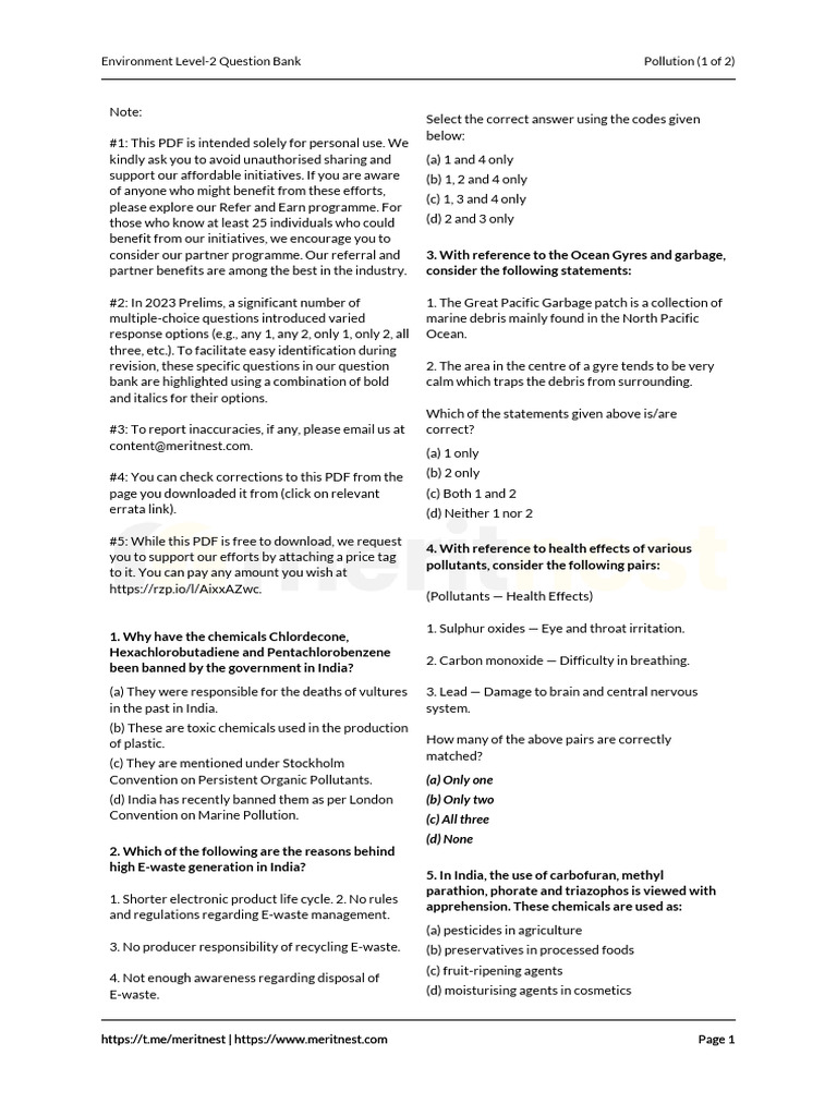 Level-2 Question Bank 3 of 11 Meritnest | PDF | Air Pollution | Self ...