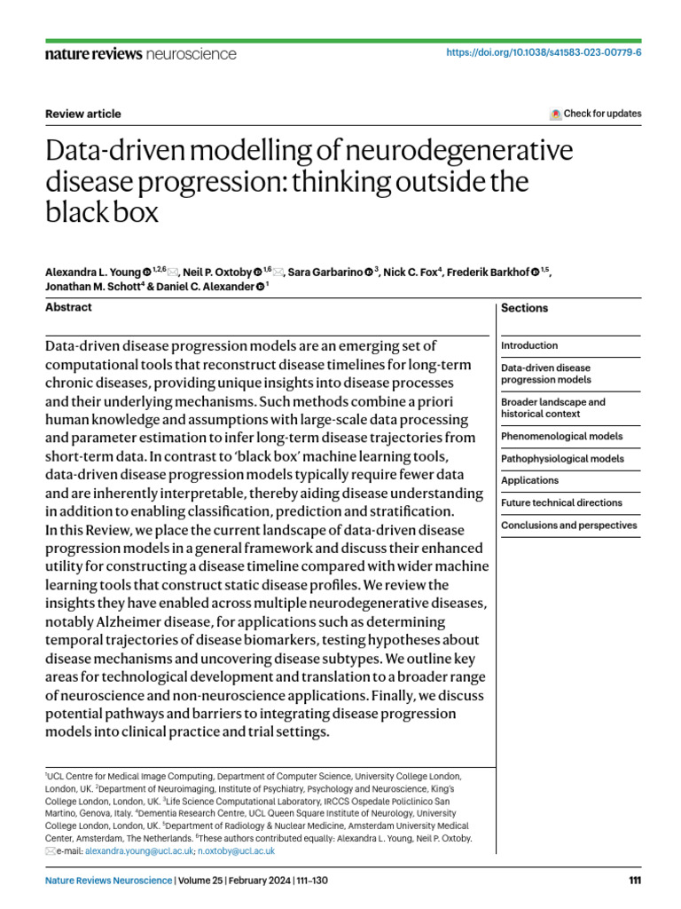 NRN 2024 Data-Driven Modelling of Neurodegenerative Disease Progression | PDF