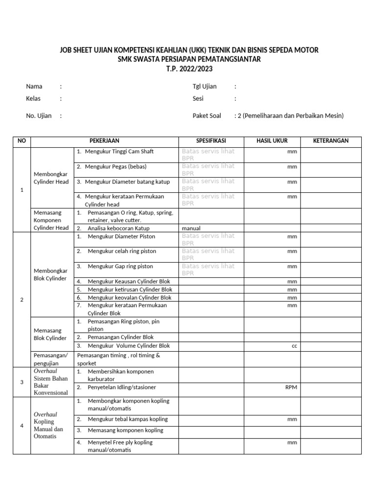 Job Sheet Ukk 2023 | PDF