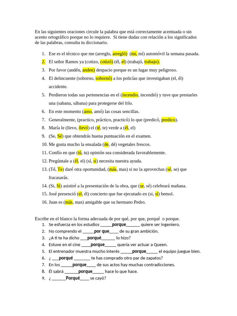 Ejercicios Acentuacion Asig | PDF