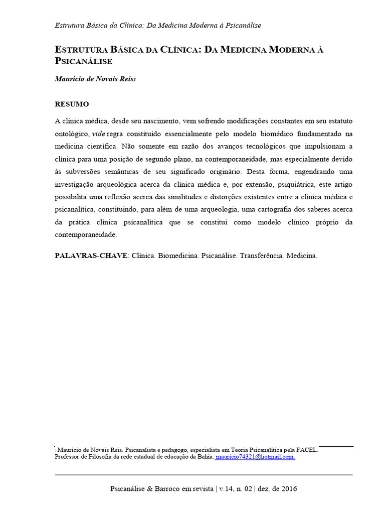Estrutura Básica Da Clínica - Da Medicina Moderna À Psicanálise | PDF