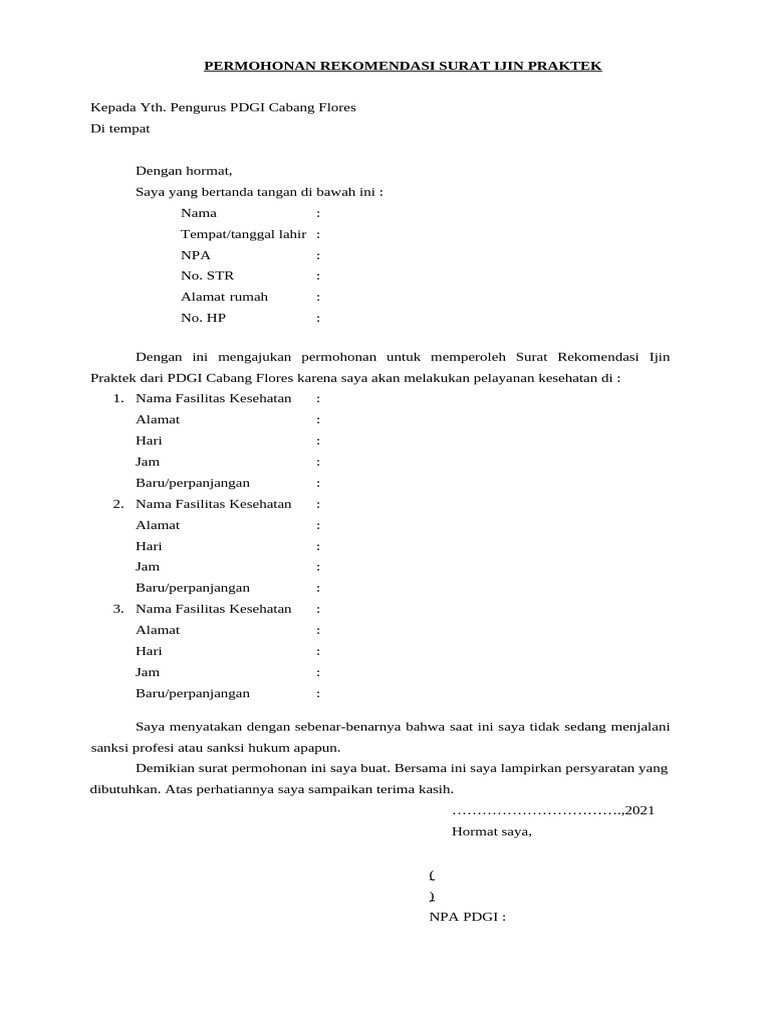 Formulir PERMOHONAN REKOM SIP | PDF