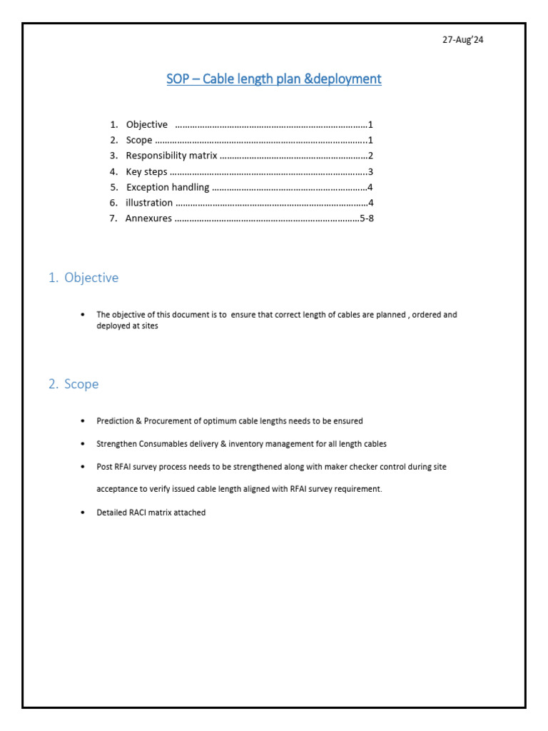 Cable Length Plan Deployment SOP V1 27aug-24 | PDF