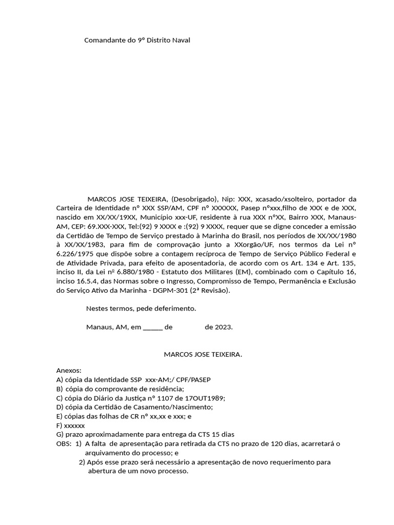 Modelo de Requerimento CTS | PDF