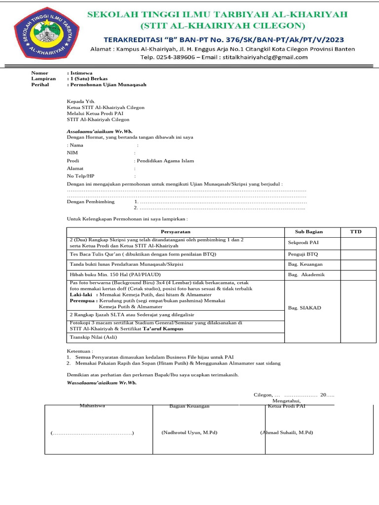 Form Sidang Skripsi PAI | PDF