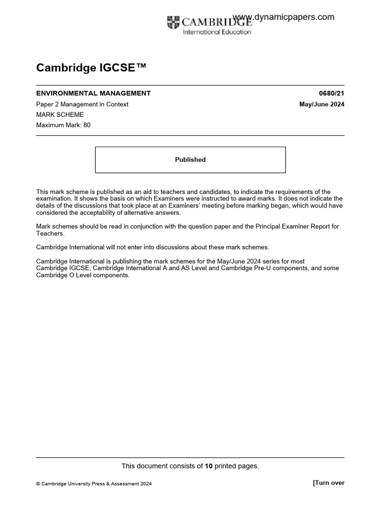 Cambridge IGCSE™: Environmental Management 0680/21 | PDF