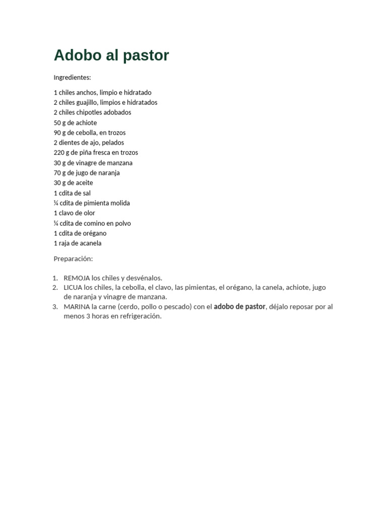 Receta de adobo al pastor | PDF