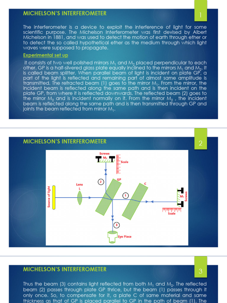 Michelson Interferometer Guide | PDF | Interferometry | Science & Mathematics