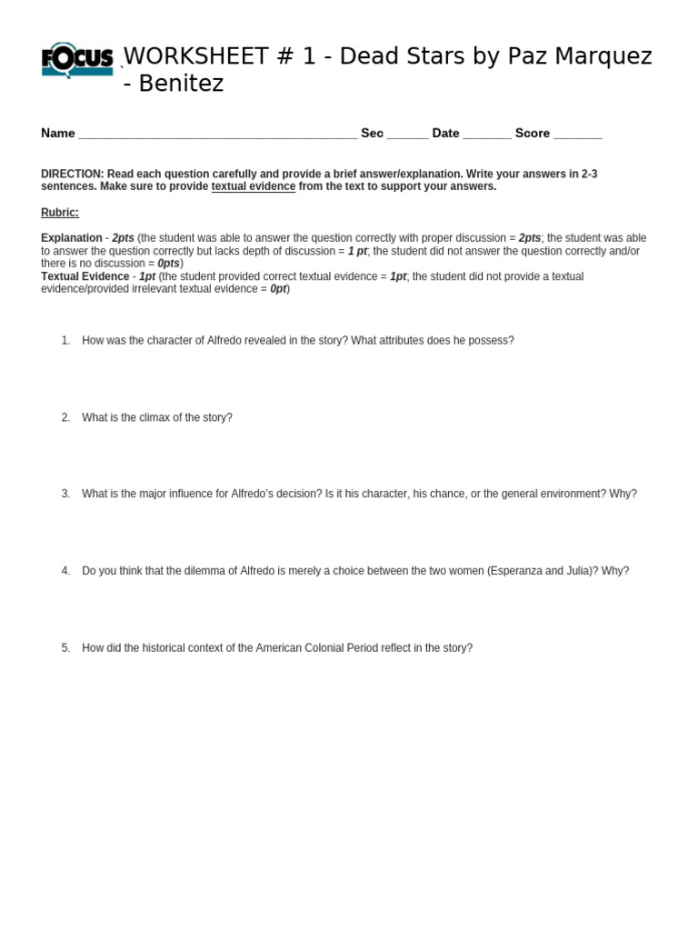 Worksheet 1 - Dead Stars | PDF