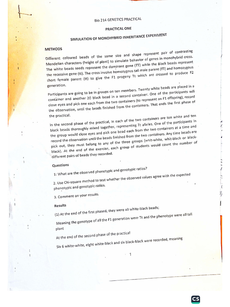 BIO 214 GENETICS PRACTICAL | PDF