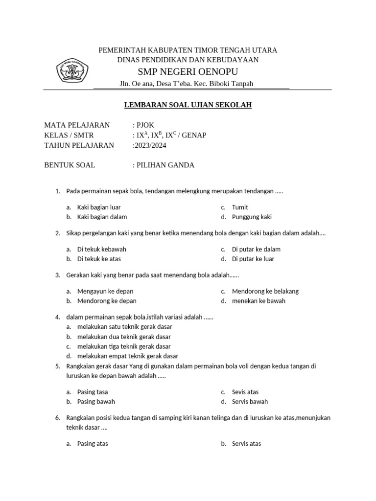 Soal Pjok US 2024 | PDF